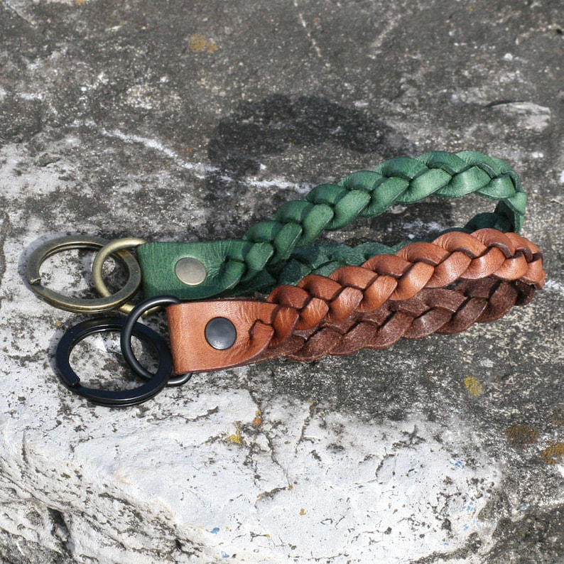 Leather Braided Keychain - Etsy