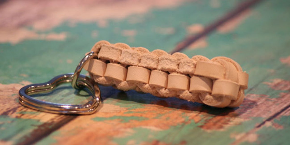 Leather Square Braided Heart Ring Key Chain, Key Chains, Handcrafted ...