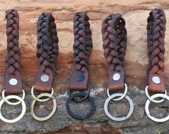 Strong Round Braided Leather Loop Key Ring. Authentic Brown Leather ...