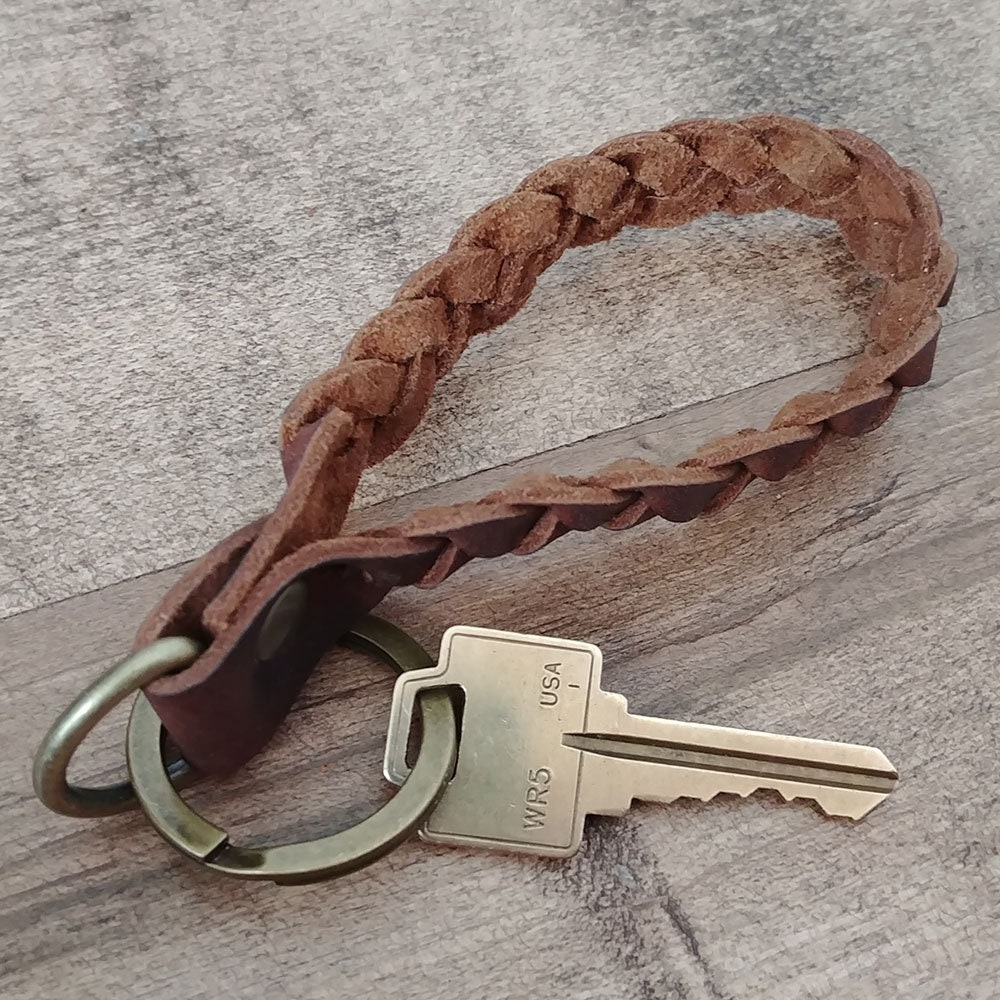 Braided Leather Keychain made of real full grain Leather Many | Etsy