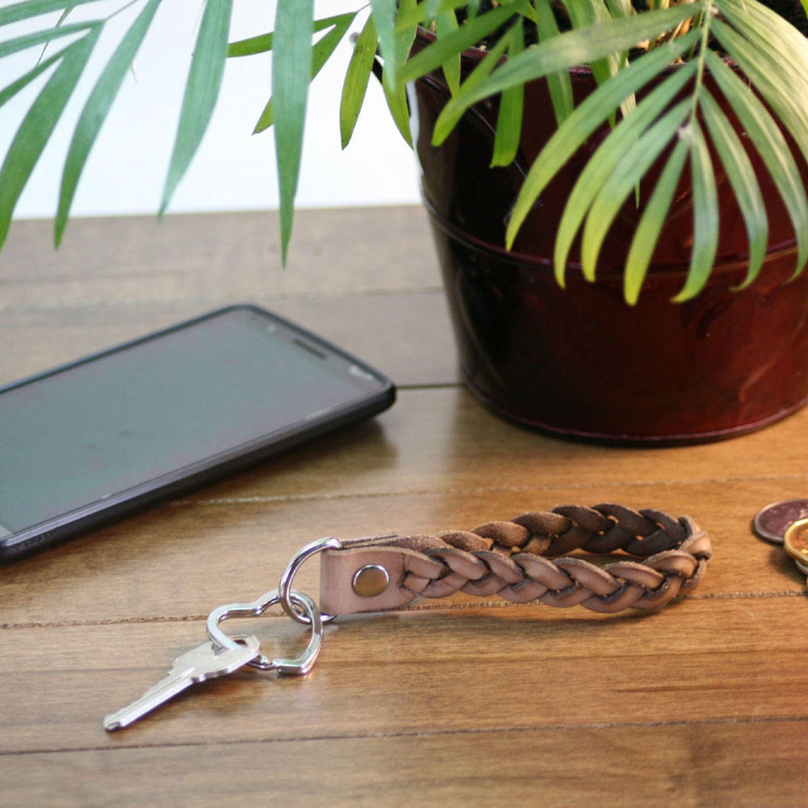 Leather Braided Heart Keychain Key Chains Handcrafted Key - Etsy