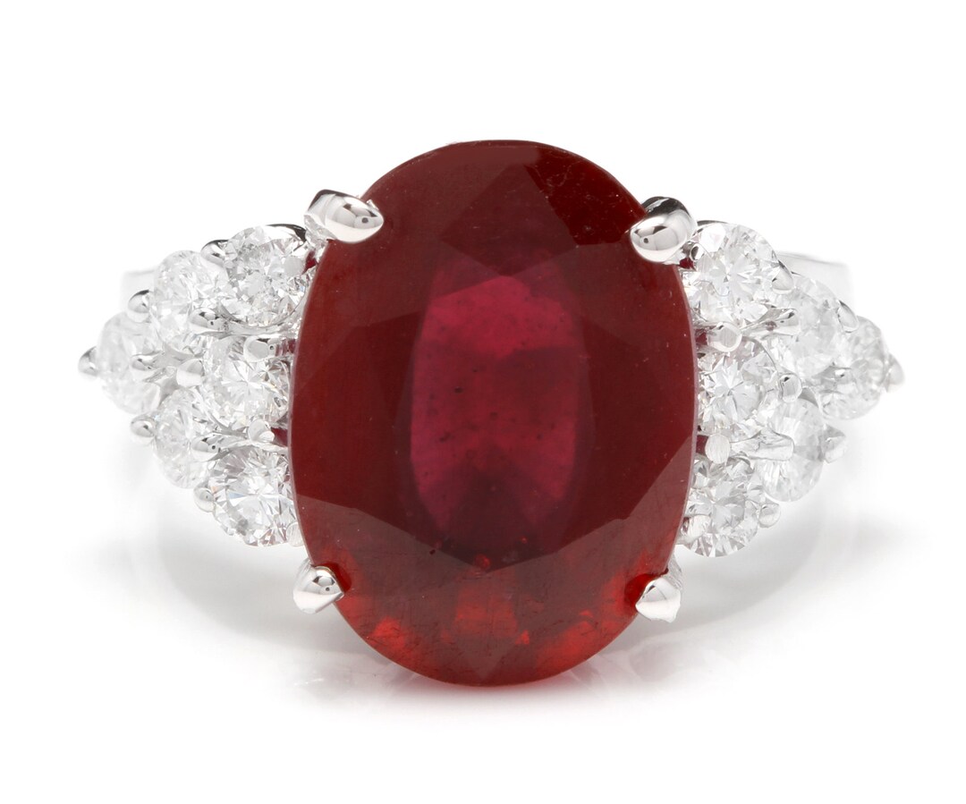 9.40 Carats Red Ruby and Natural Diamond 14k Solid White Gold Ring - Etsy