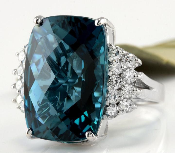 33.40 Carats Natural London Blue Topaz and Diamond 14k Solid | Etsy