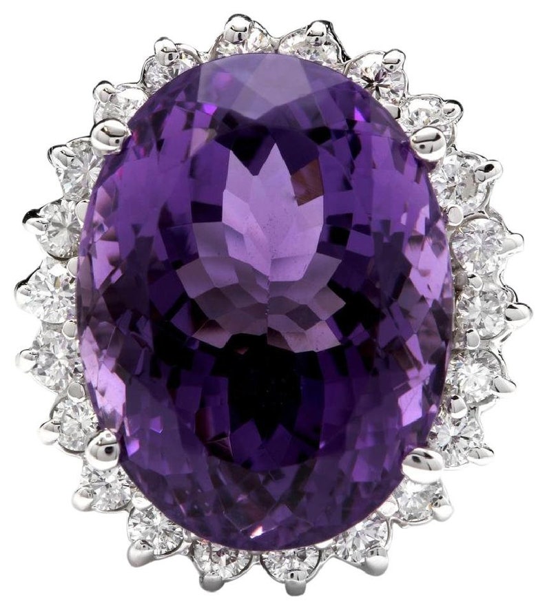 15.00 Carats Natural Amethyst and Diamond 14k White Gold Ring - Etsy