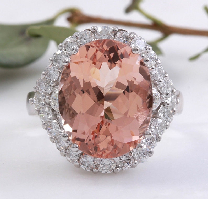7.50 Carats Natural Morganite and Diamond 14k Solid White Gold - Etsy