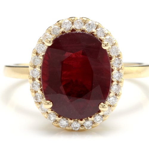 14k Solid Gold Ruby & Diamond Heart Ring - Etsy