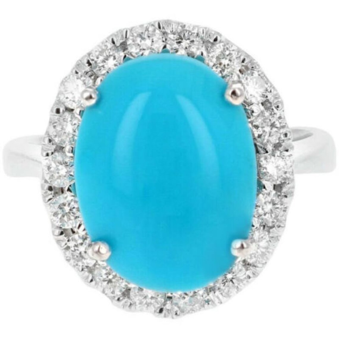 7.65 Carats Natural Turquoise and Diamond 14k Solid White Gold | Etsy
