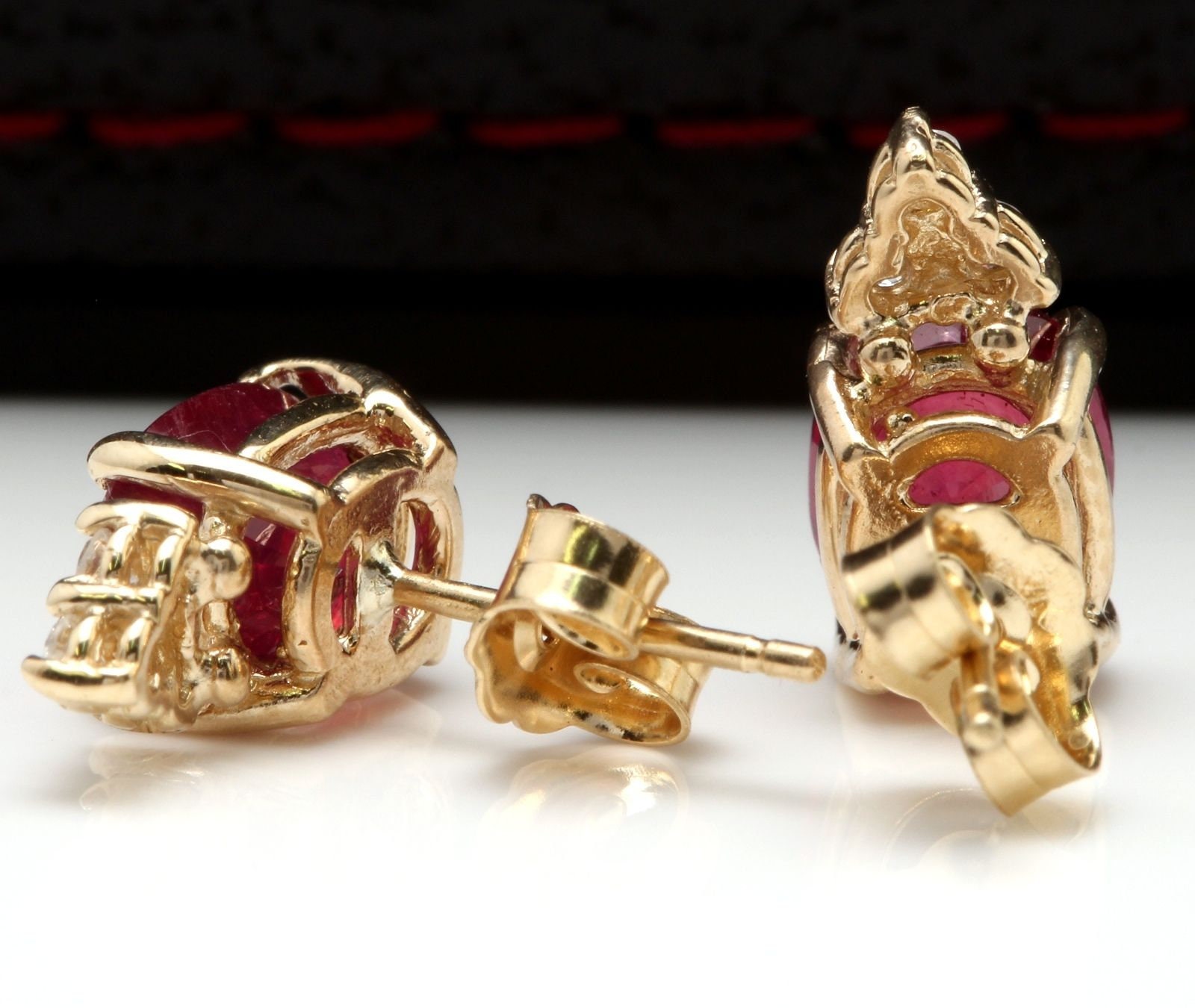 4.20ct Red Ruby and Diamond 14k Solid Yellow Gold Earrings | Etsy
