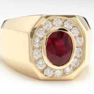 4.60ct Natural Ruby and Diamond 14k Solid Yellow Gold Men's Ring - Etsy