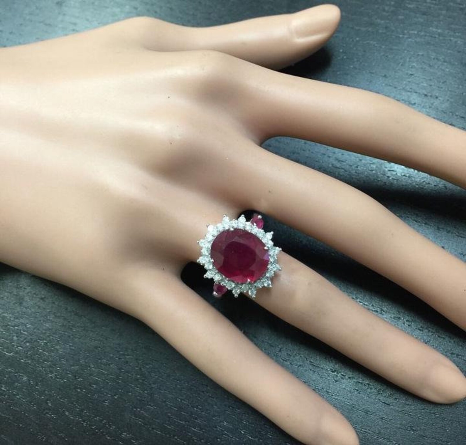 7.75 Carats Natural Red Ruby and Diamond 14k Solid White Gold Ring - Etsy