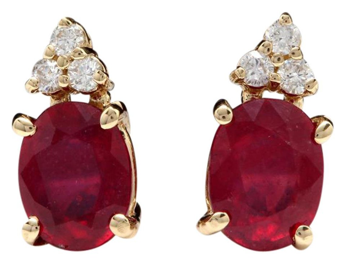 4.20ct Red Ruby and Diamond 14k Solid Yellow Gold Earrings | Etsy