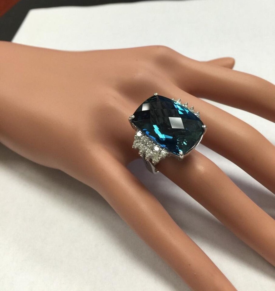 33.40 Carats Natural London Blue Topaz and Diamond 14k Solid | Etsy