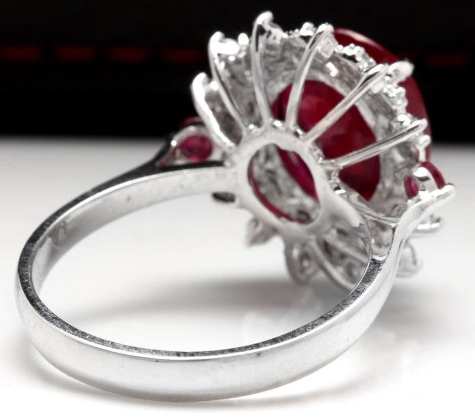 7.75 Carats Natural Red Ruby and Diamond 14k Solid White Gold Ring - Etsy