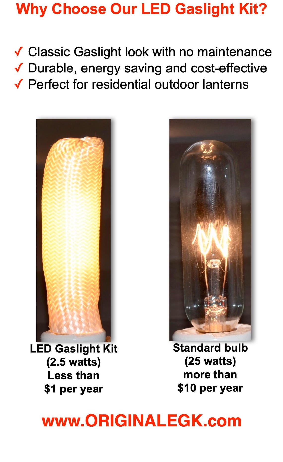 LED Gaslight Conversion Kit: Dimmable Warm Glow, Electric Lantern ...