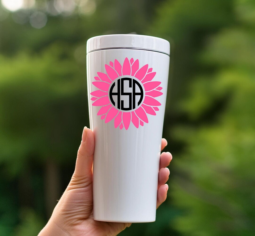 Sunflower Monogram Decal, Monogram Decal, Flower With Initials Decal ...