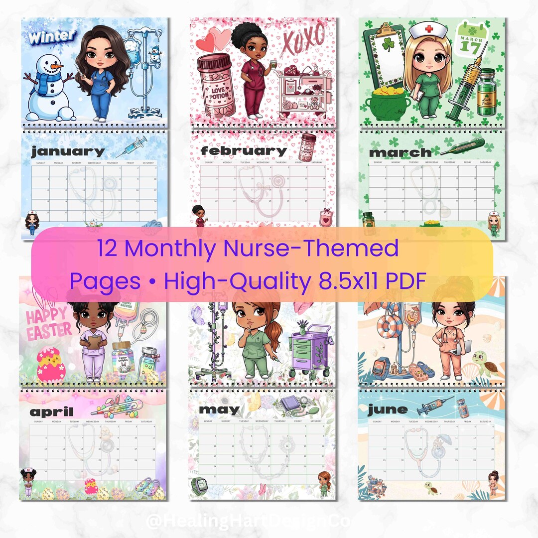 2026 Chibi Nurse Calendar • Monthly Art, Seasonal Themes (digital ...