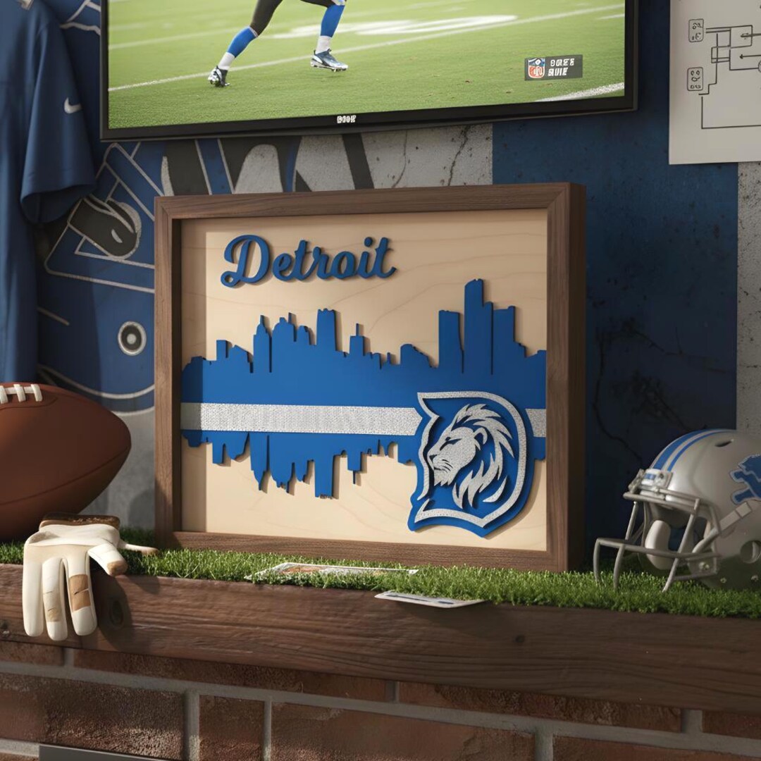 Detroit Football Skyline Shadow Box Wall Art - Etsy
