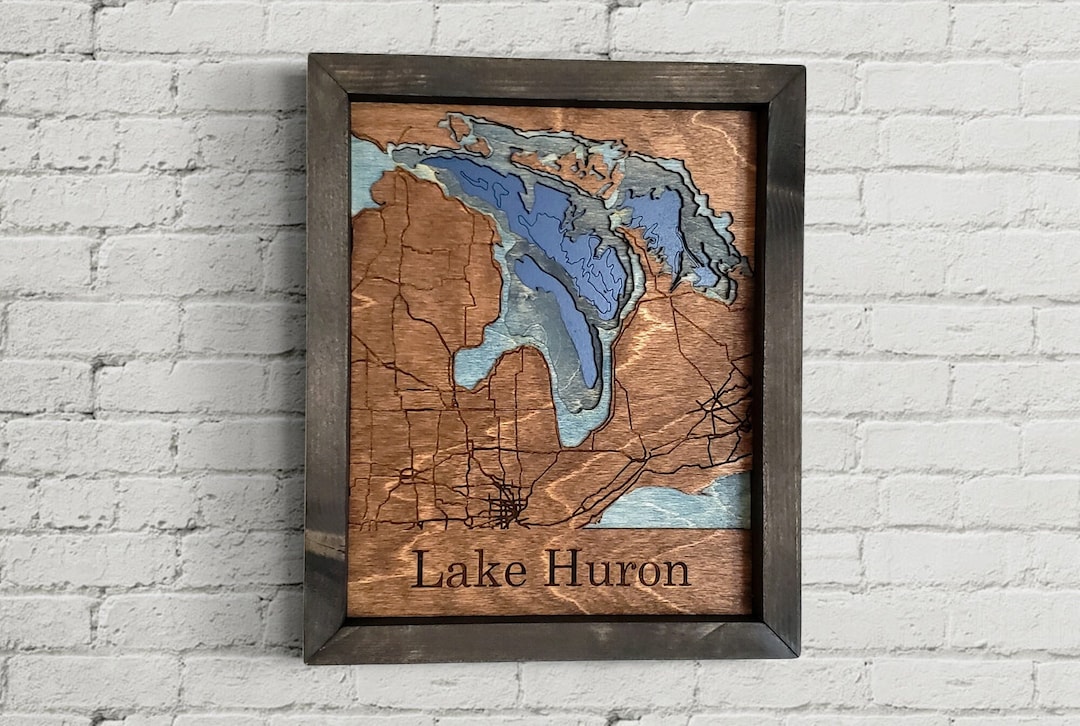 Layered Lake Huron Map Art Bathymetric Lake Huron Lake Huron Depth Map ...
