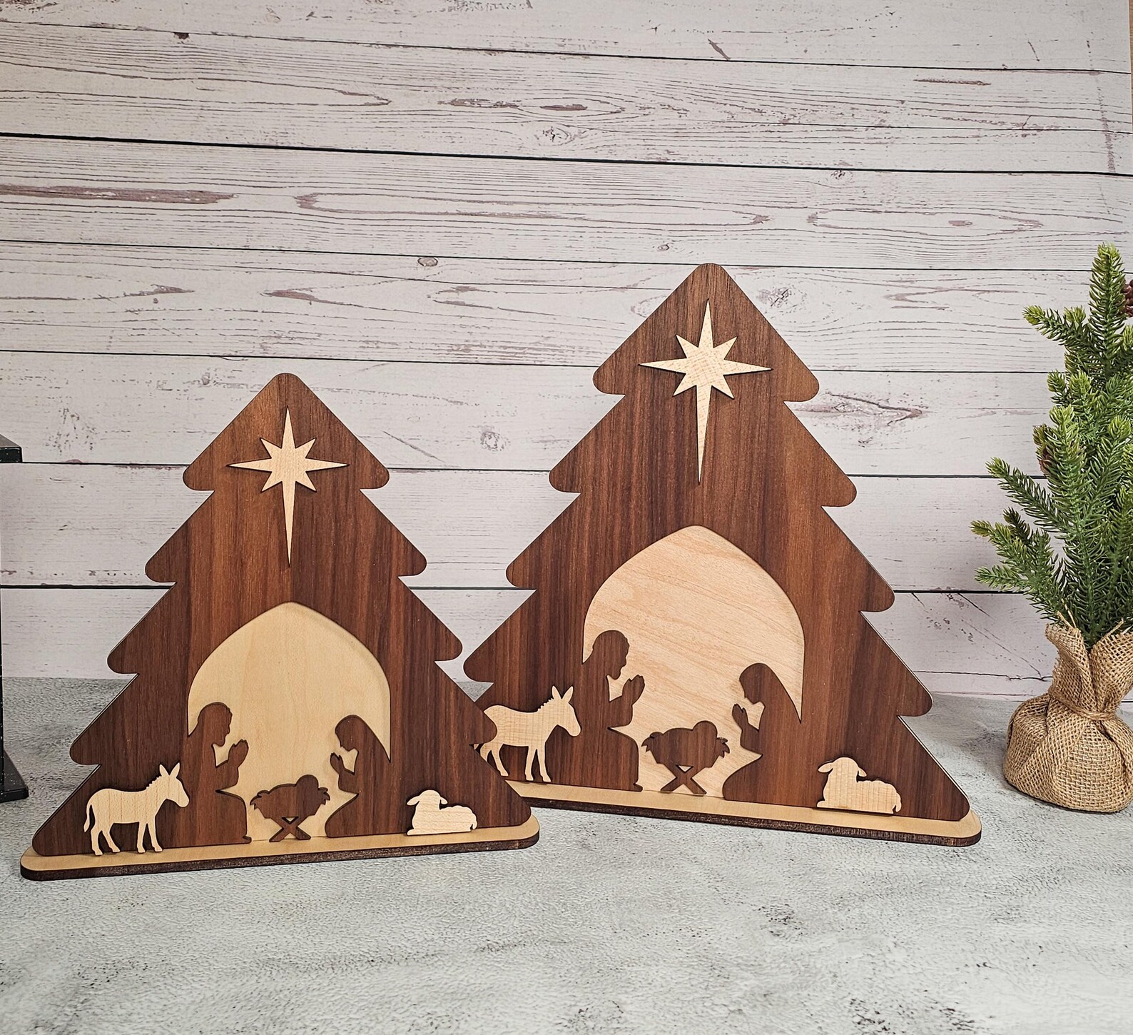 Walnut & Maple Nativity Scene: Layered Christmas Manger Decor - Etsy