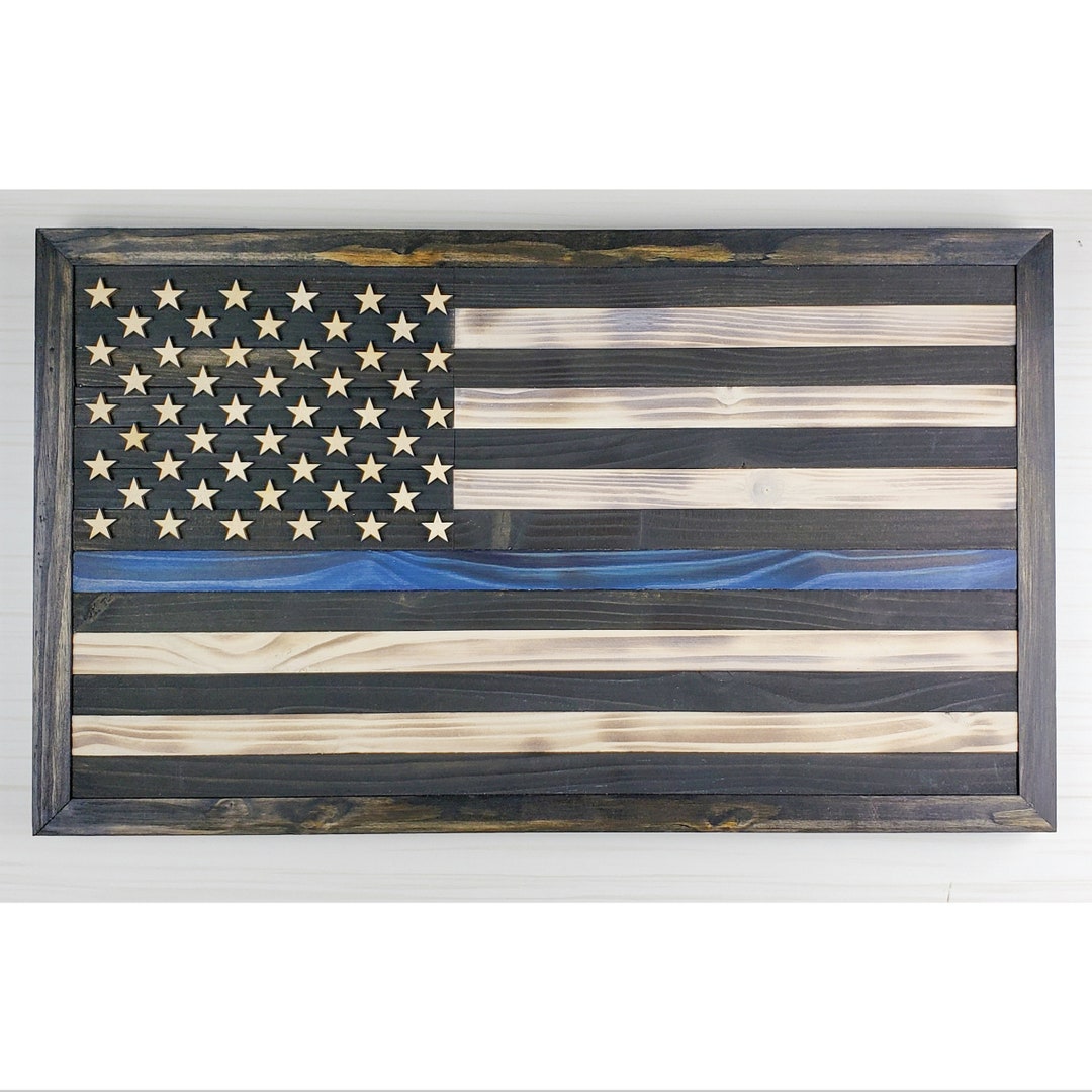 Thin Blue Line Wood American Flag Back the Blue Flag Law Enforcement ...