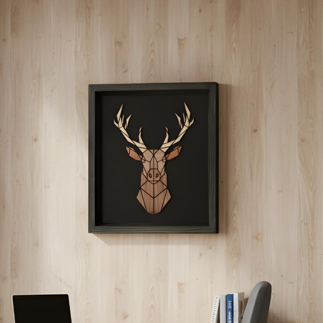 Geometric Deer Head Wall Art: Handmade Wood Buck Decor - Etsy