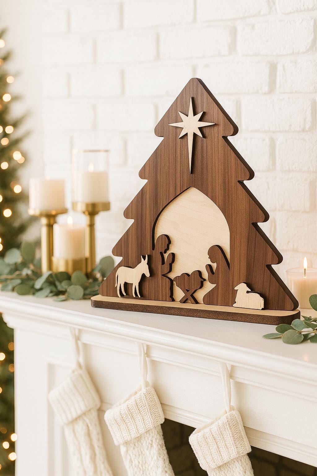 Walnut & Maple Nativity Scene: Layered Christmas Manger Decor - Etsy