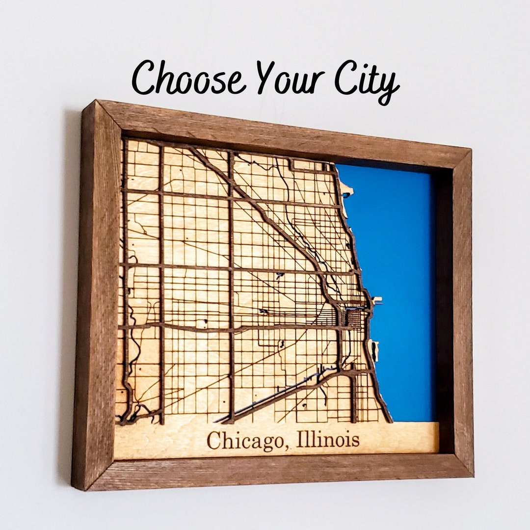 Custom City Wood Map | Chicago Map | Wood City Map | 3D Map | Office ...
