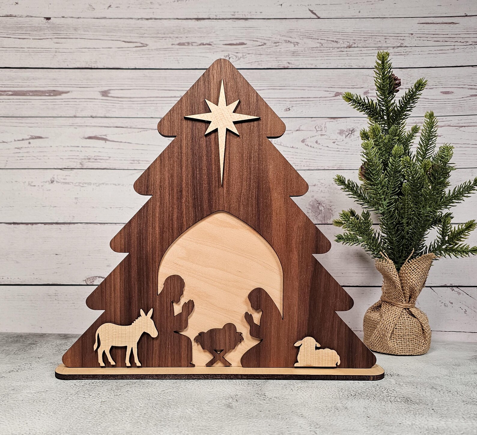 Walnut & Maple Nativity Scene: Layered Christmas Manger Decor - Etsy