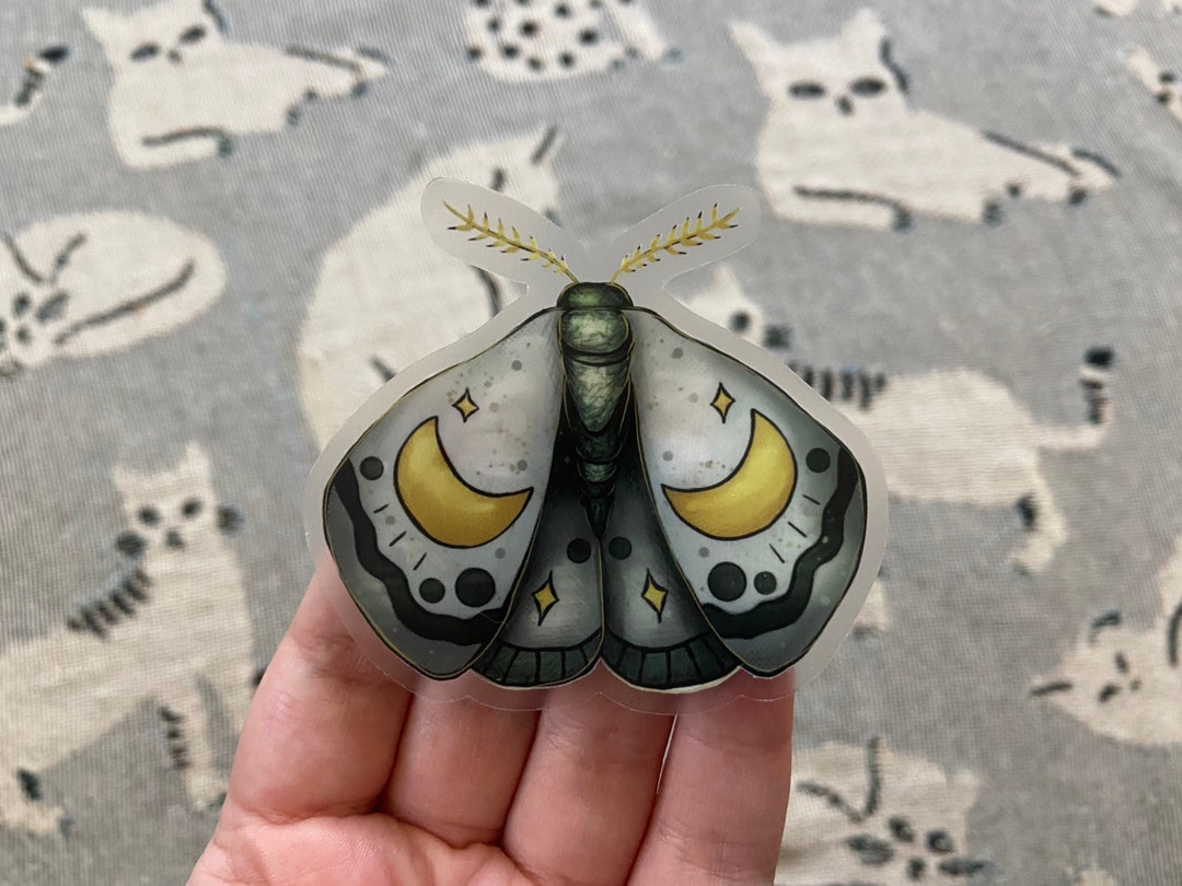 Moon Moth Sticker | Waterproof Matte Vinyl Transparent Sticker 3” X 2.5 ...