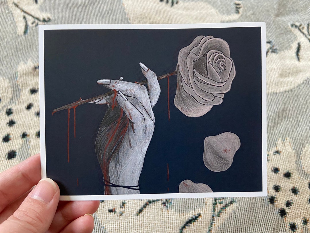 Rose Thorns Art Print 5.5" X 4.25" | Flower in Hand Digital Painting ...