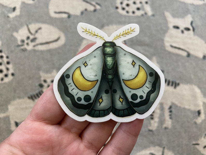 Moon Moth Sticker | Waterproof Matte Vinyl Transparent Sticker 3” X 2.5 ...
