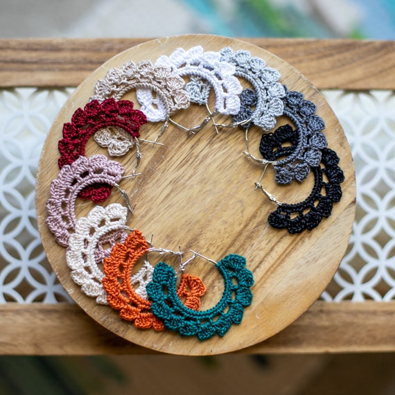 Crochet Hoop Earrings Hand Crochet autumn Jewelry goldearrings uniquegifts for Her statementearrings dangleearrings crochet Hoops boho fall Etsy