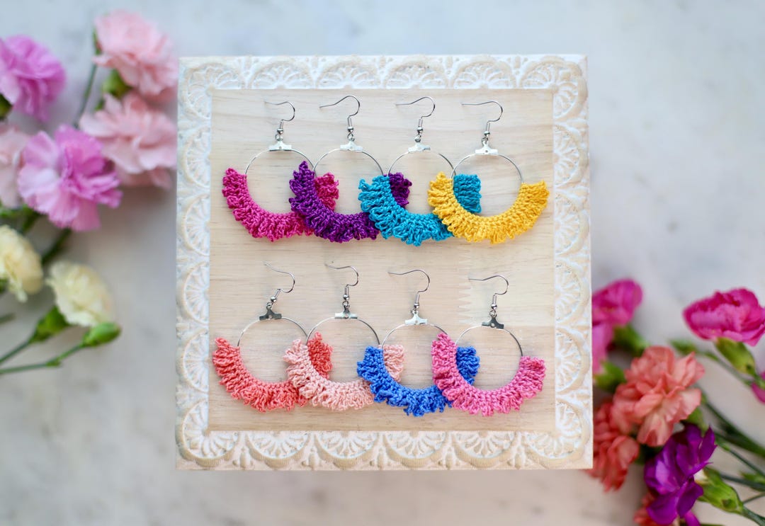 Ruffle Hoop Earrings-hand Crochet/dangle Earrings/spring/unique Gifts ...