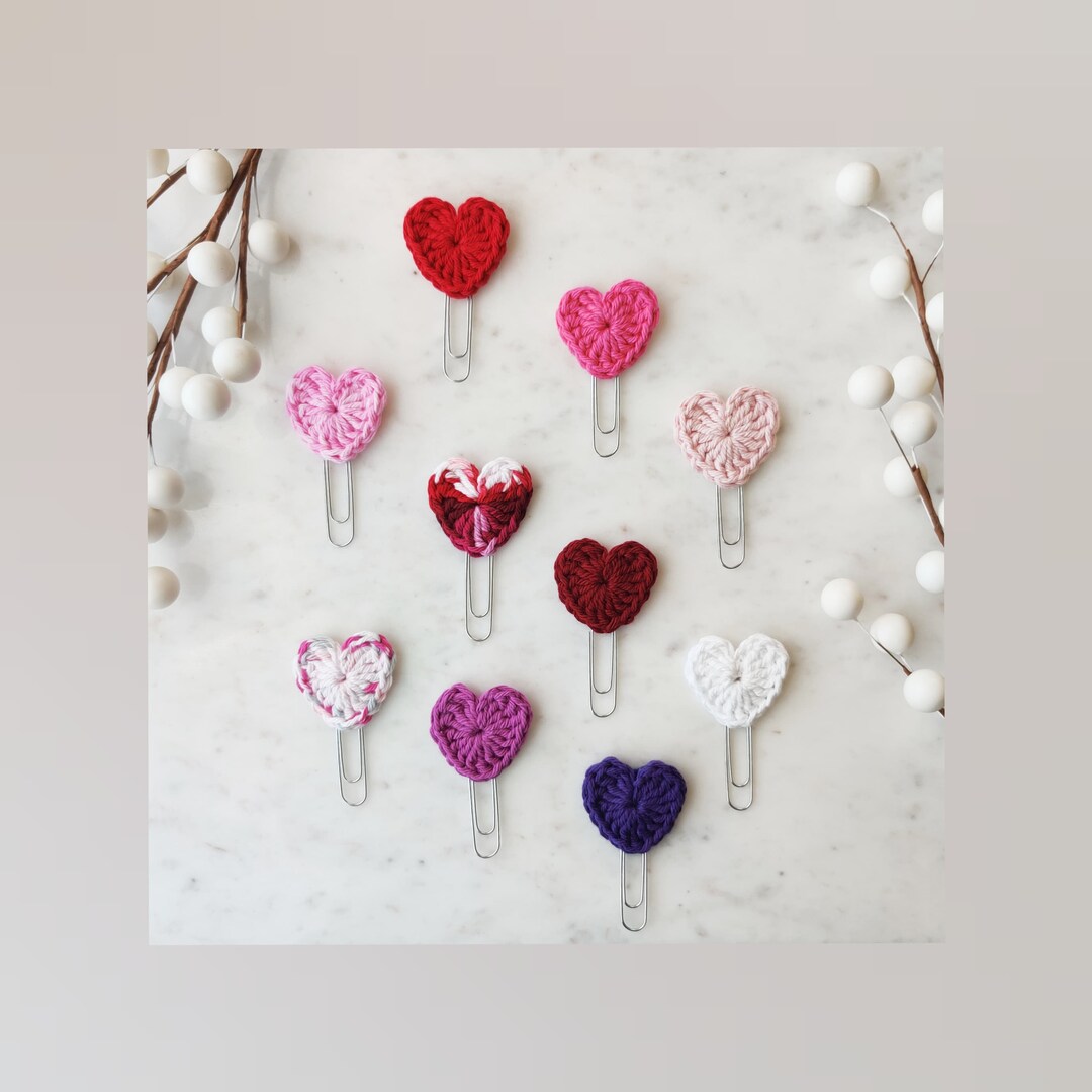 HEART Paper Clip Bookmarks/hand Crochet/teacher Gift/plannerpagemarker ...