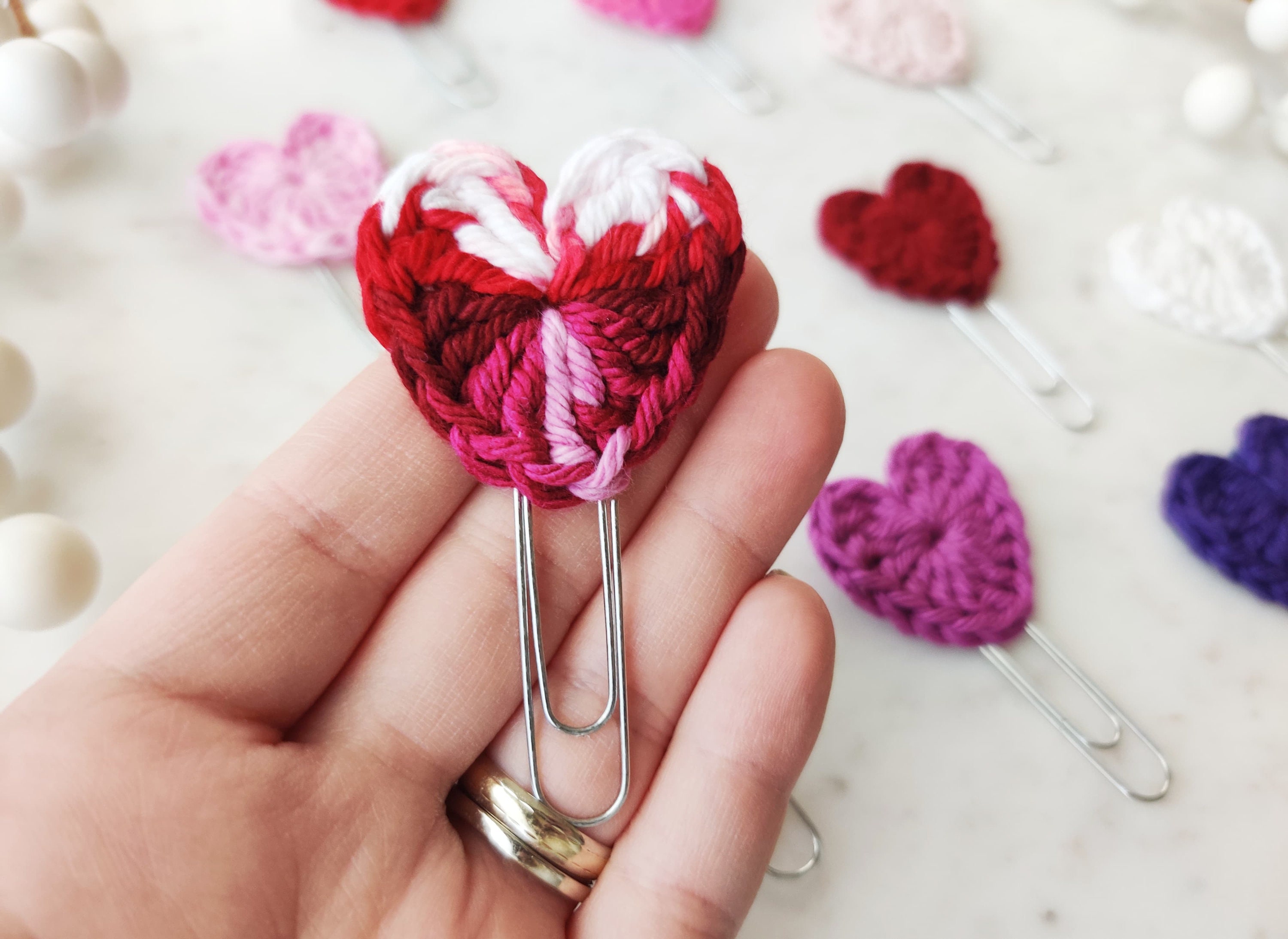 HEART Paper Clip Bookmarks/hand Crochet/teacher Gift/plannerpagemarker ...