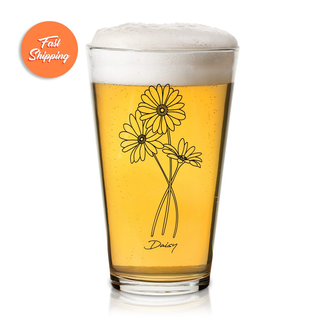 Daisy Pint Glass, April Birth Flower Pint Glass, Beer Glass, Daisy ...