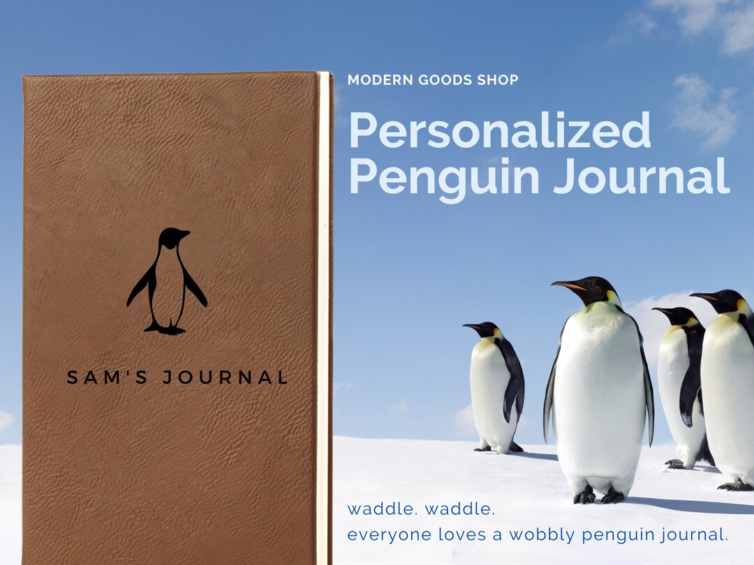 Penguin Journal, Penguin Gift. Engraved A5 Leatherette Journal ...