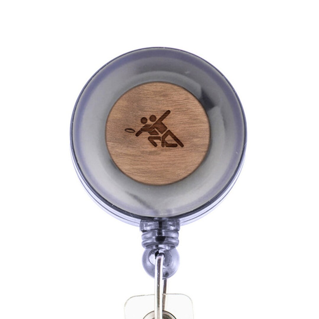 Ultimate Frisbee Badge Holder, Laser Engraved Cherry Wood, Retractable ...