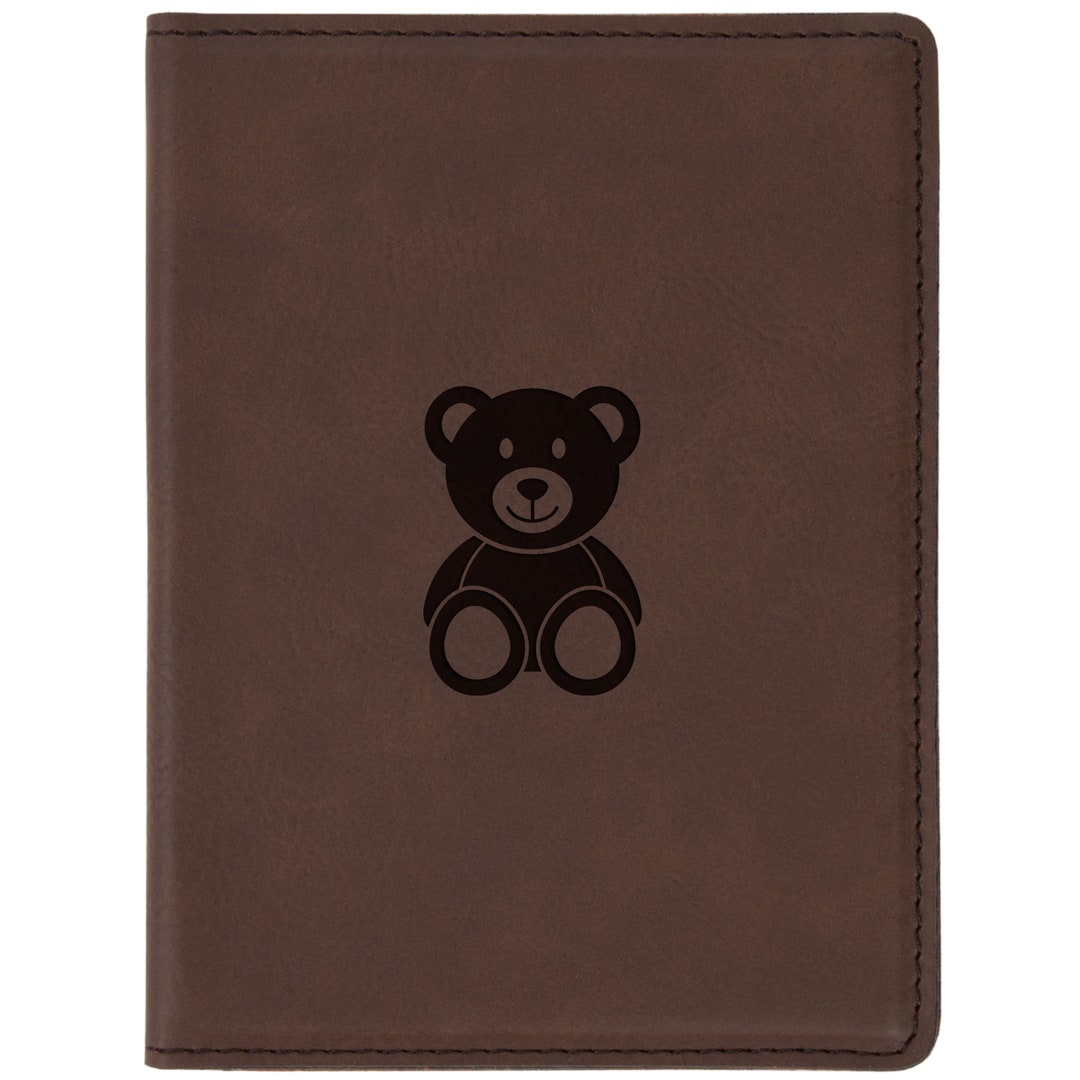 Teddy Bear Brown Leather Passport Holder - Laser Etched Design ...