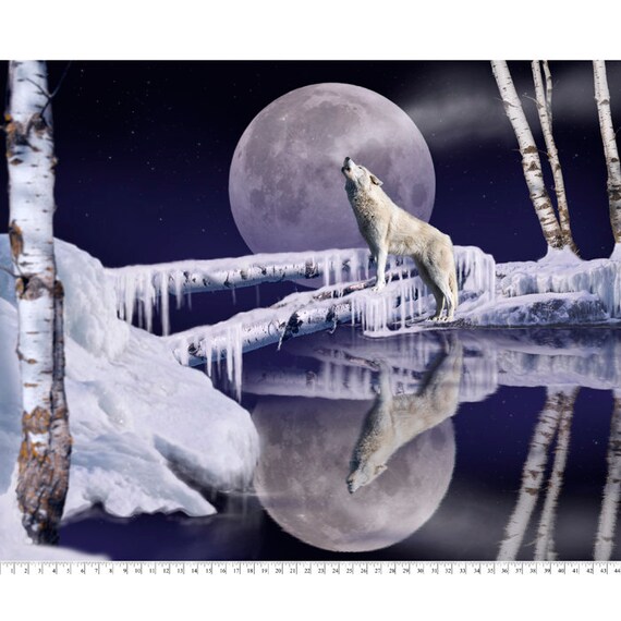Winter Wolf Moon Digital Cotton Fabric Panel - Etsy UK