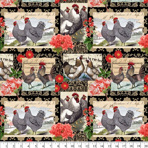 Farmers Roosters Cotton Fabric by the Yard - Etsy