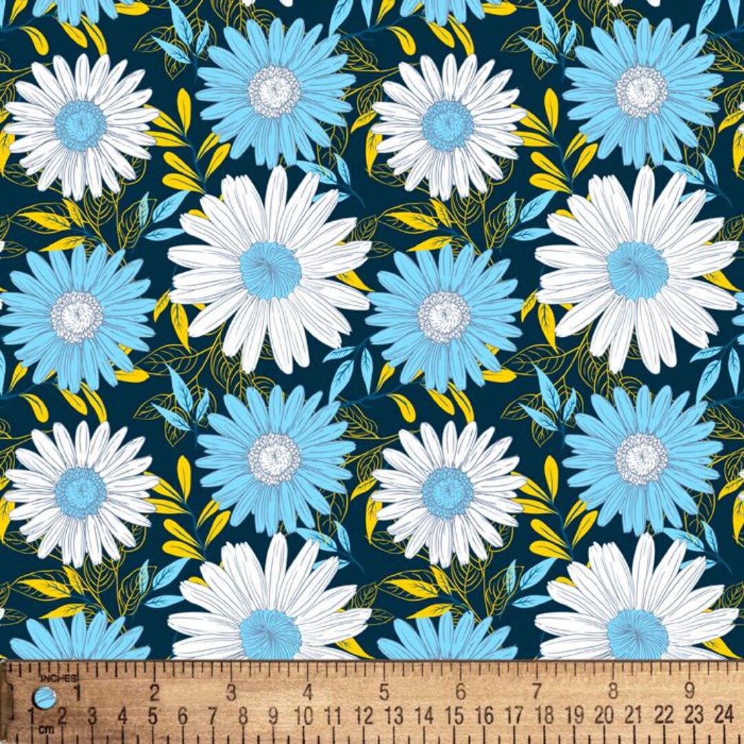 Daisy Delights Navy Blue Cotton Fabric by the Yard - Etsy
