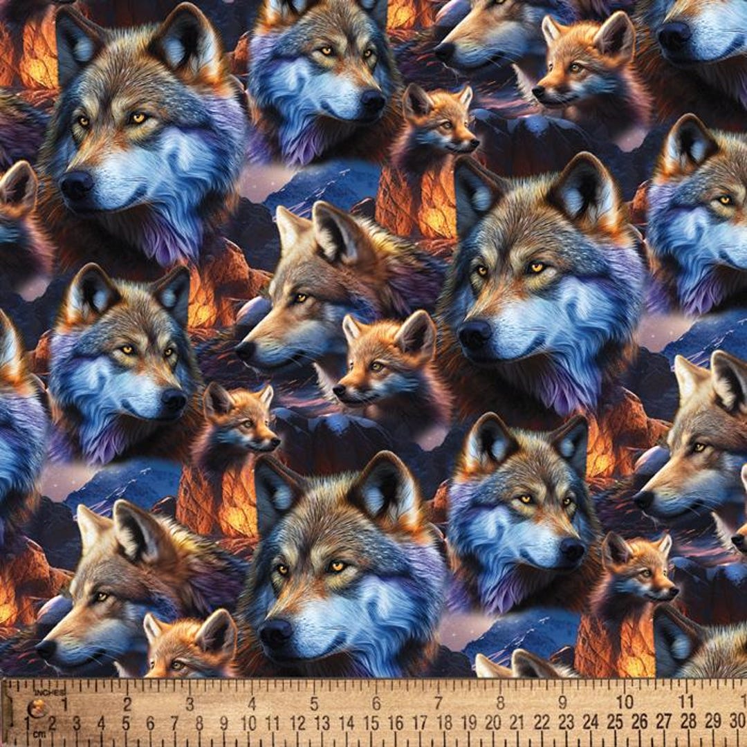 Wolf Pack Digital Cotton Print Fabric by the Yard - Etsy