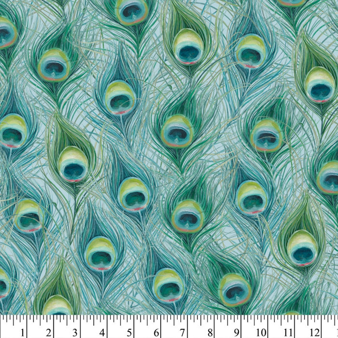 Vibrant Peacock Feathers Cotton Fabric, 1-yard PRECUTS - Etsy