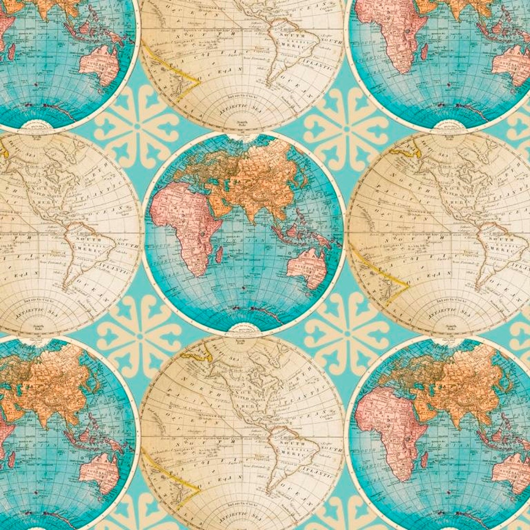 Vintage World Globes Cotton Fabric by the Yard, 1 Yard Precuts - Etsy