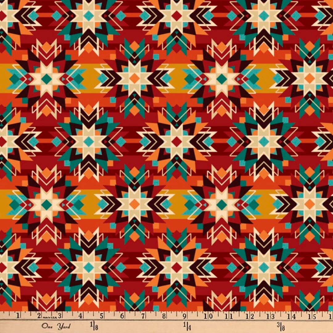 Native Argyle Red Digital Cotton Print Fabric by the Yard - Etsy