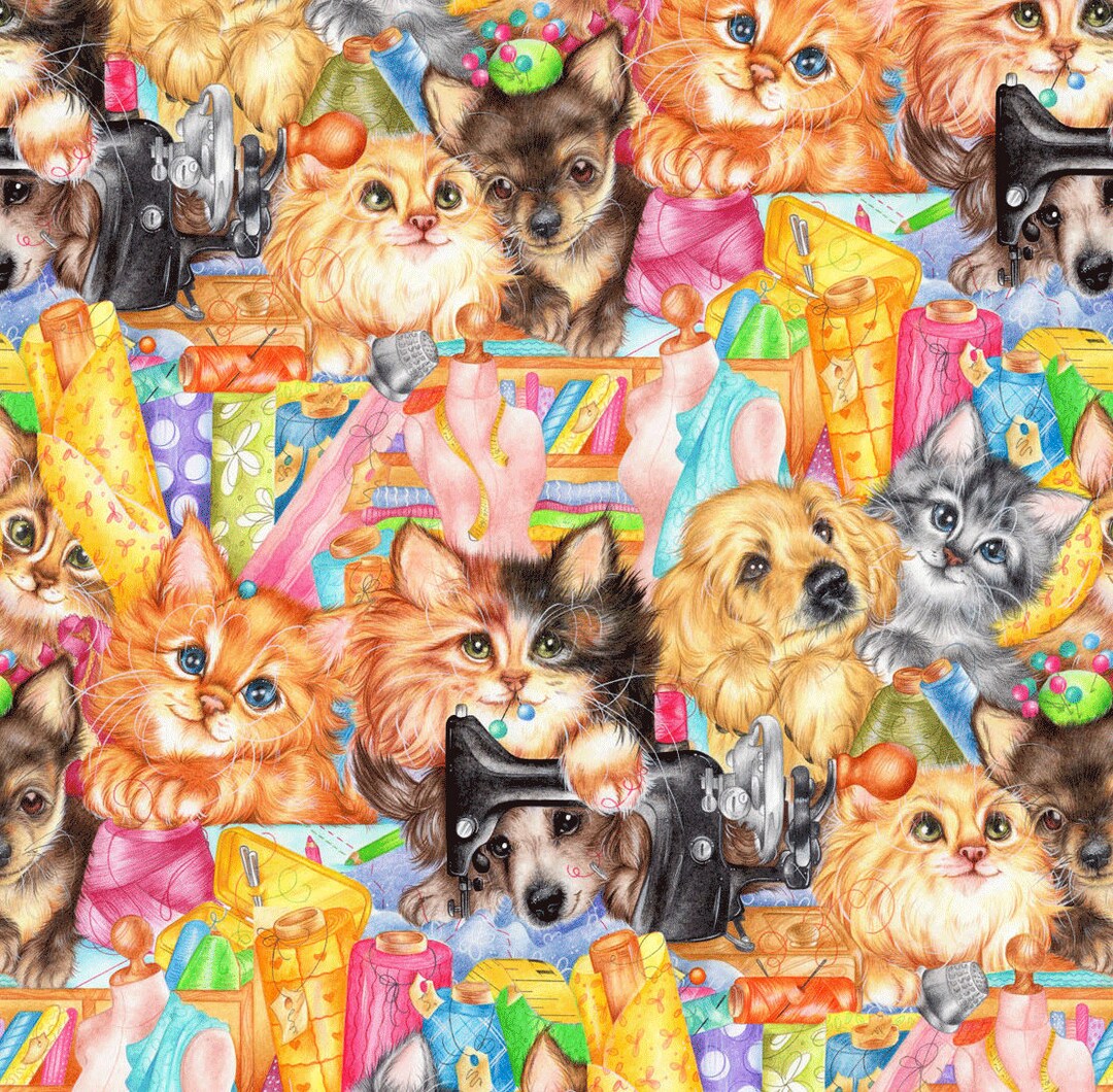 Seamstress Pets Cotton Fabric by the Yard, Precut 1 Yard Pieces - Etsy