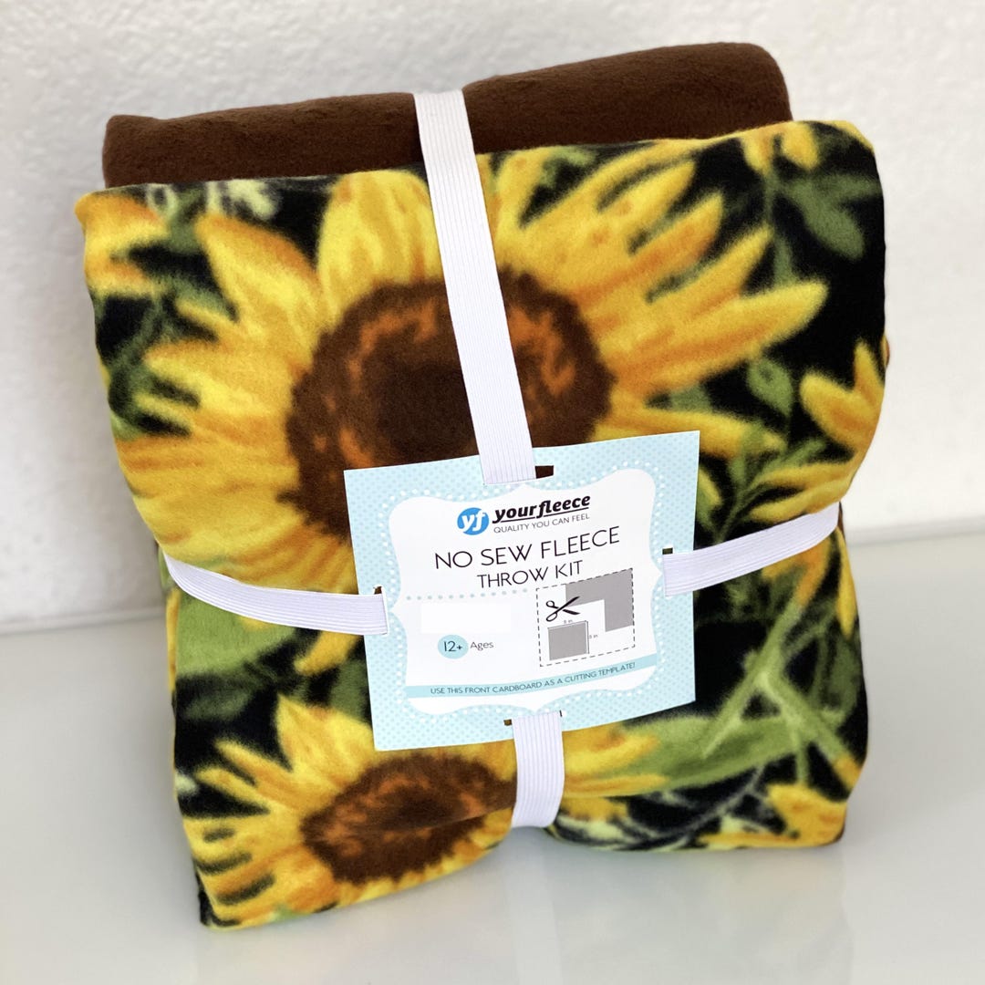 Sunflowers Blossom Anti-pill Premium Fleece Fabric No-sew Throw Kit ...