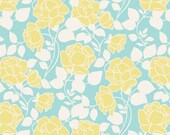 Yellow Roses Teal Cotton Fabric by the Yard - Etsy