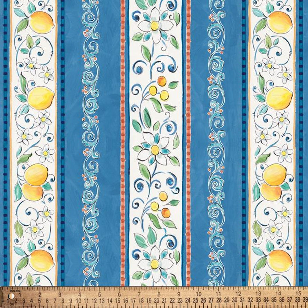 Mediterranean Lemon Floral Stripes Cotton Fabric by the Yard - Etsy